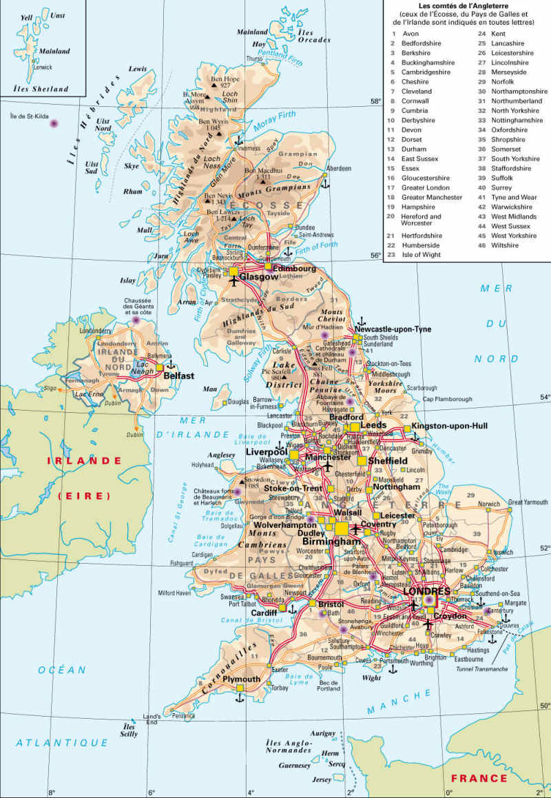 Carte Du Royaume Uni Avec Les Villes Et Le Relief