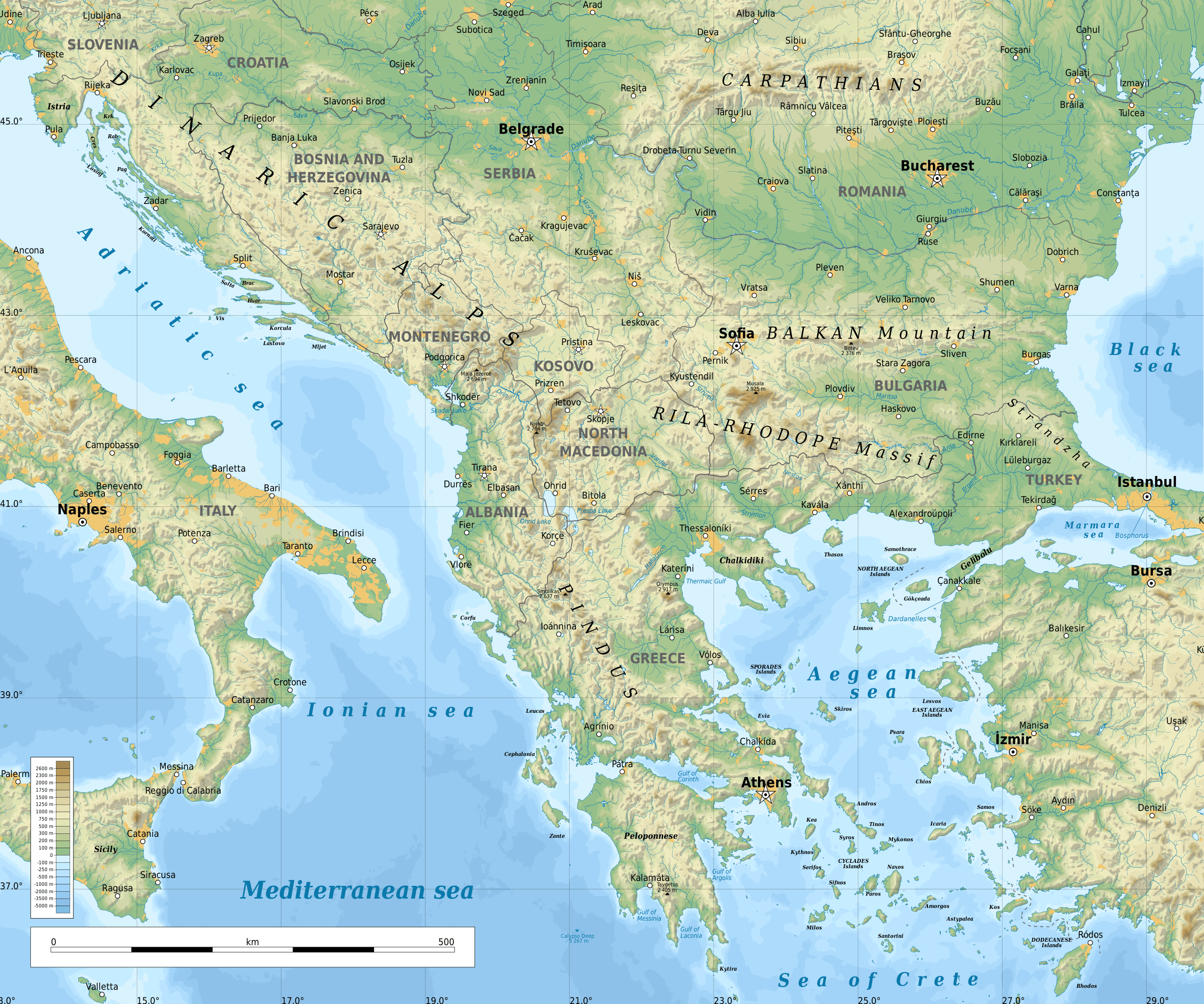 Grande carte des Balkans avec les pays