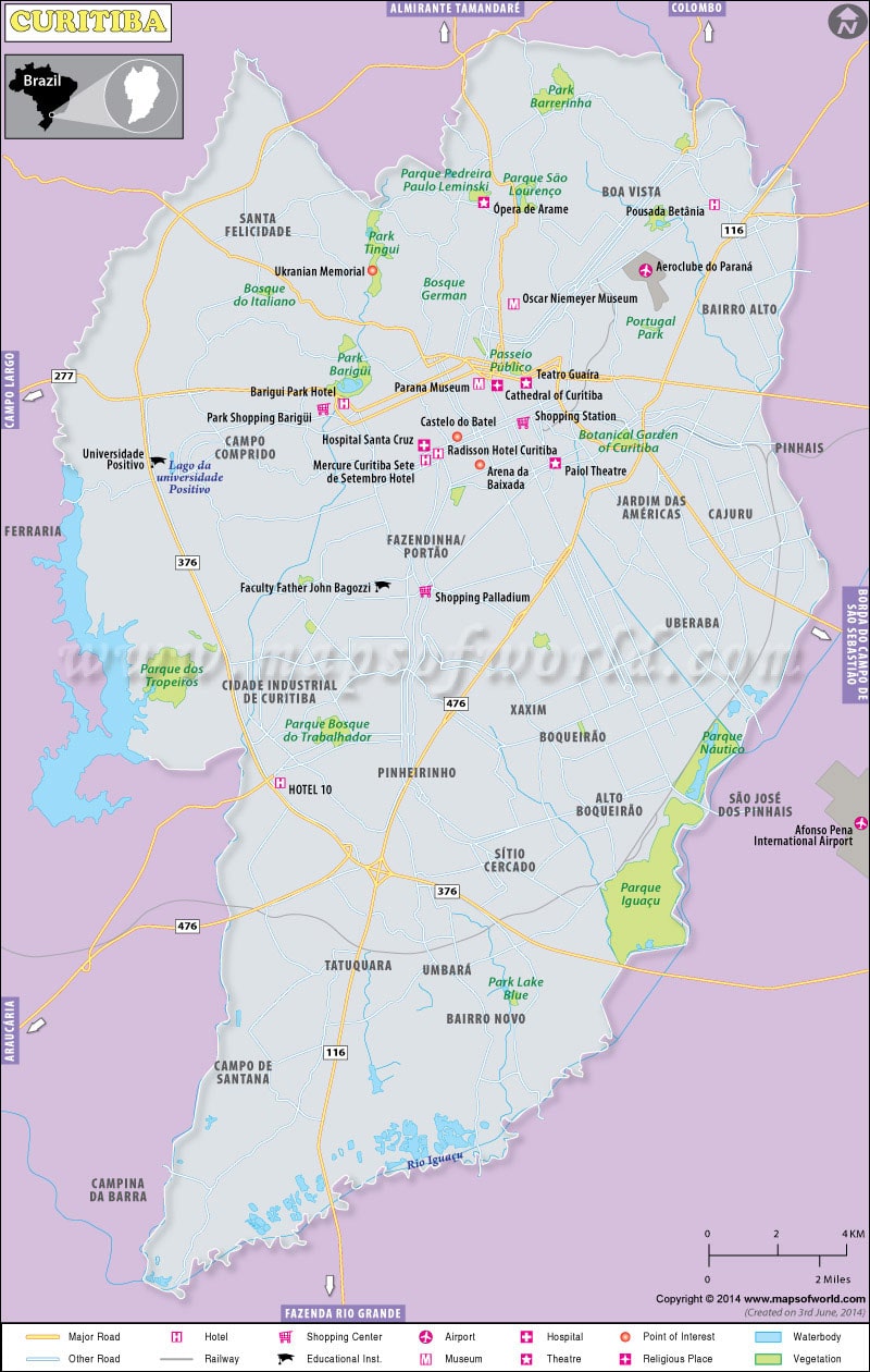 Carte de Curitiba avec les autoroutes et les routes