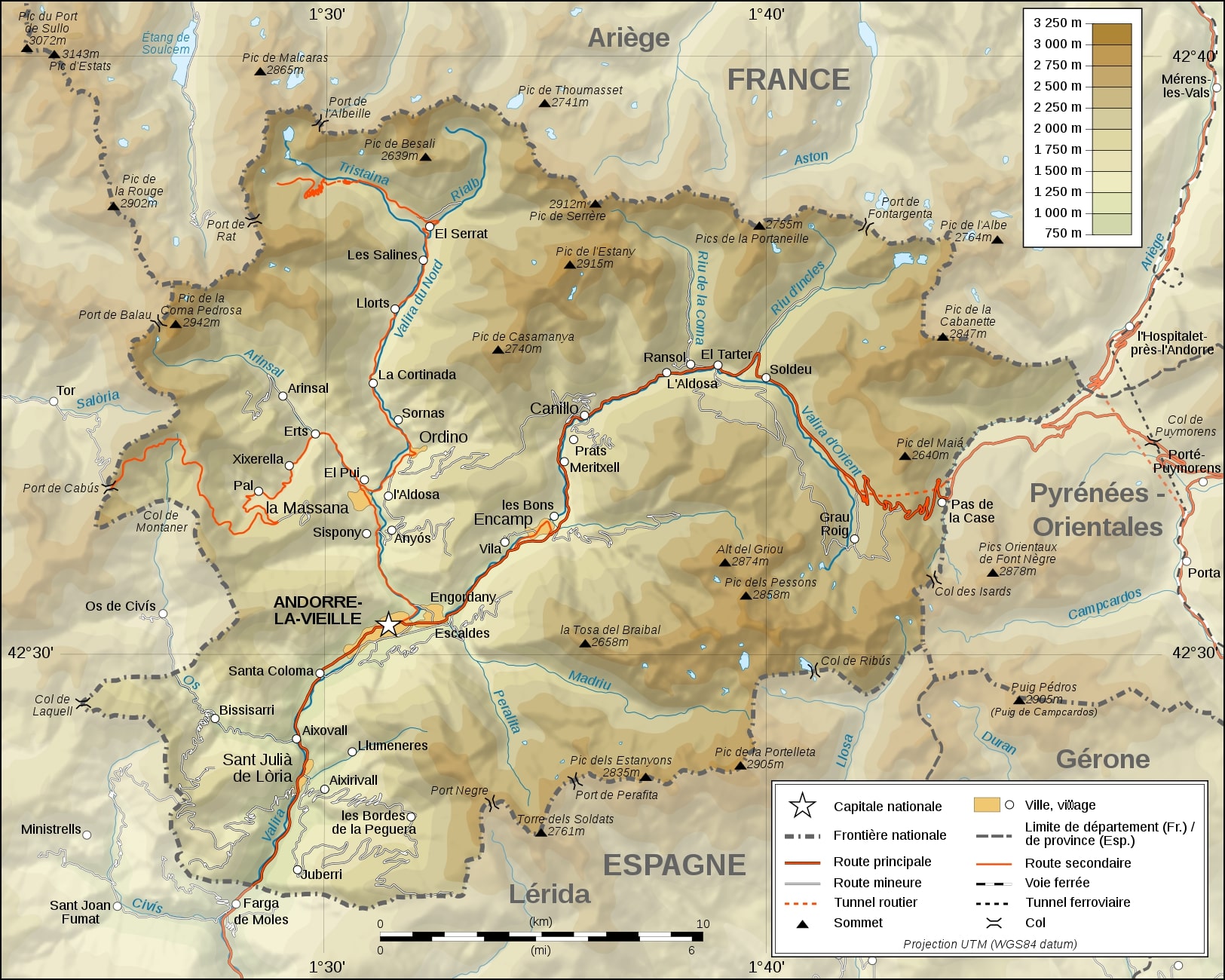 Carte d'Andorre avec les villes et villages