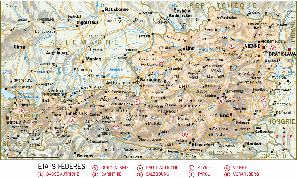 Carte de l'Autriche avec les villes : page 3