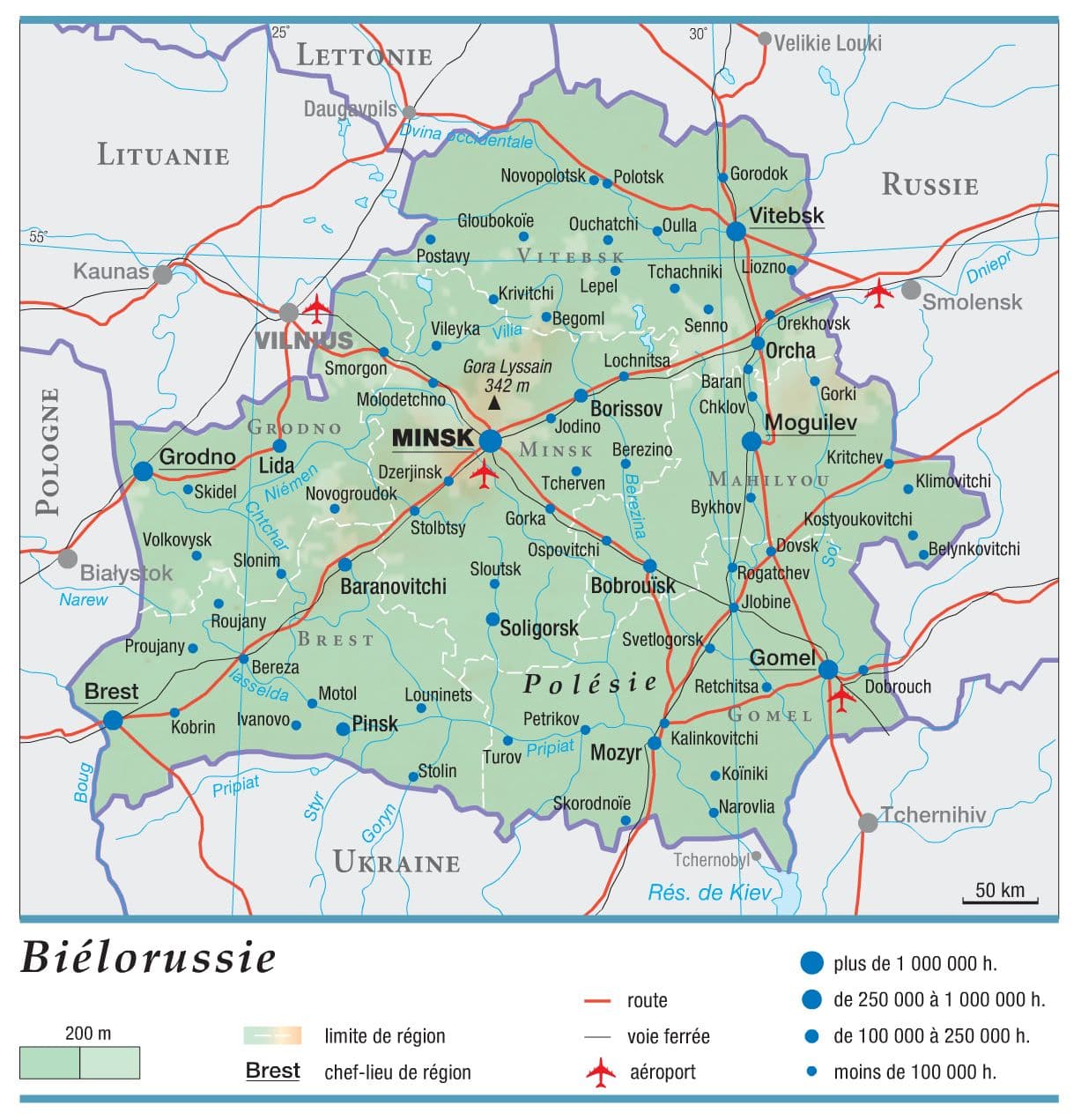 Carte de la Biélorussie avec les villes