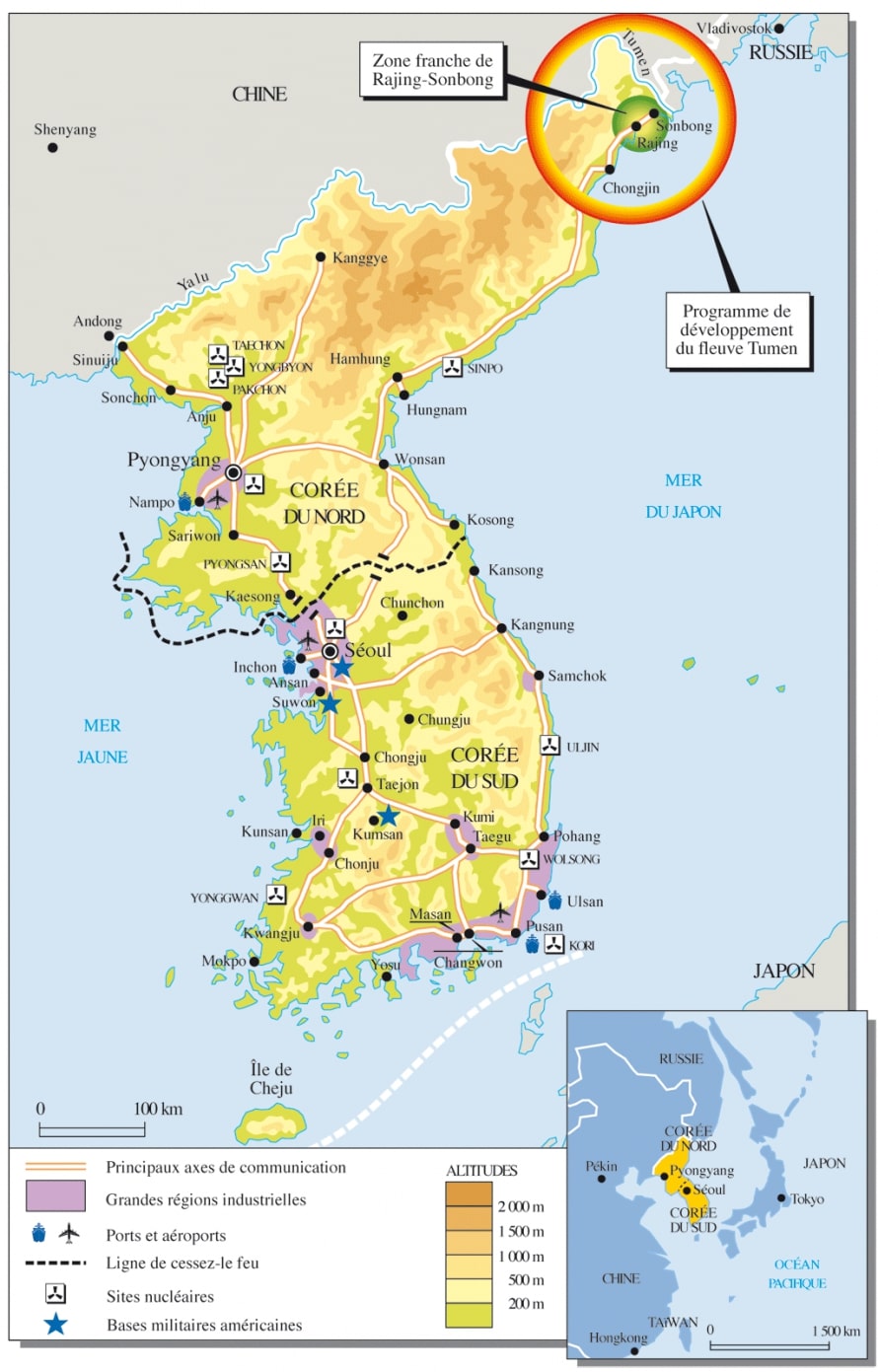 Carte de la Corée du Sud avec les régions