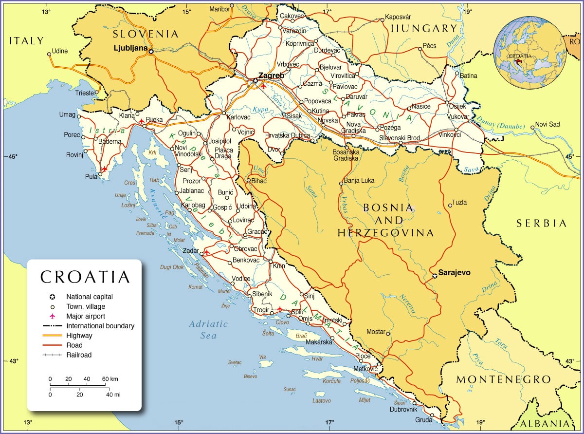 Carte de la Croatie avec les villes