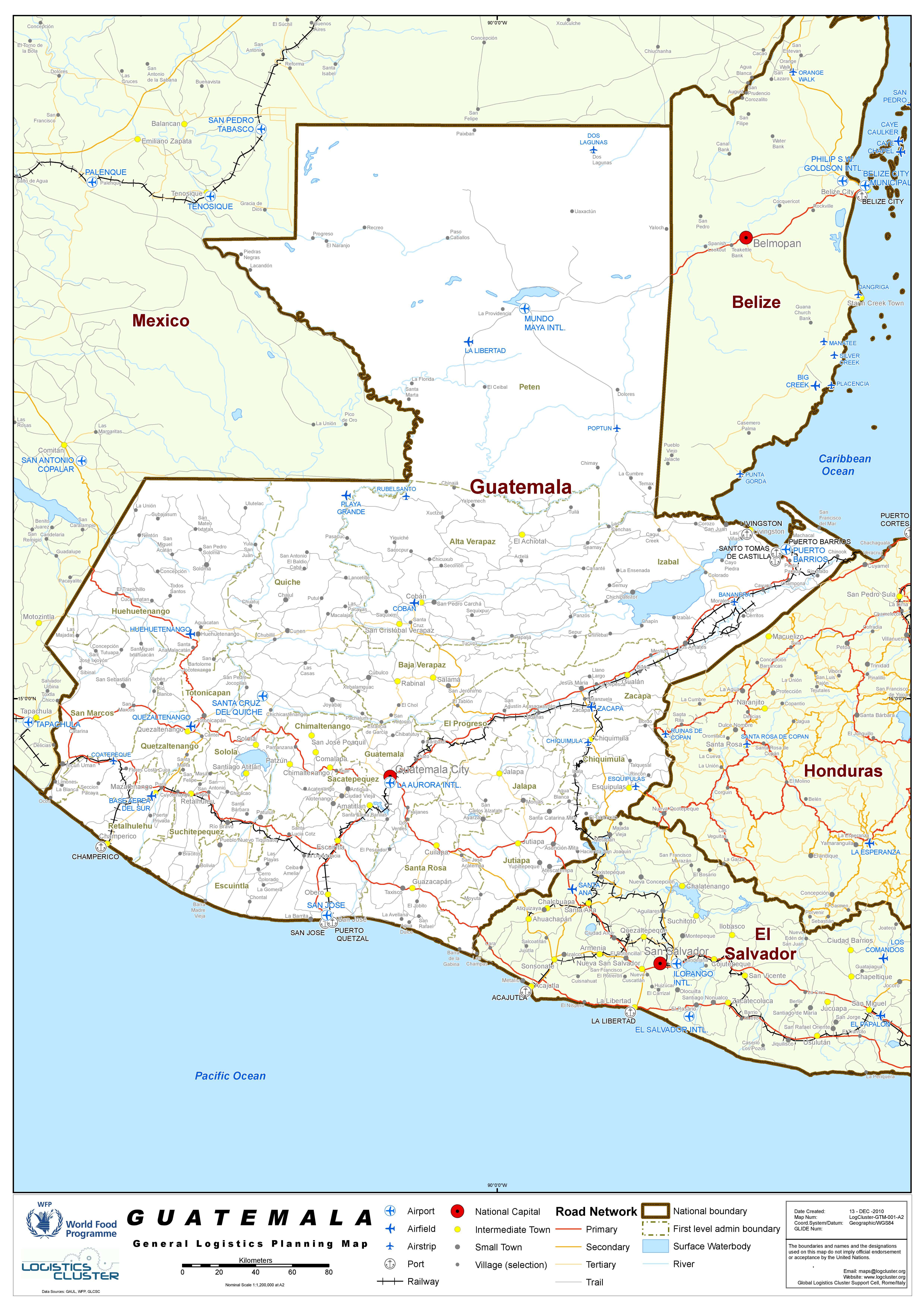 Carte du Guatemala avec les villes