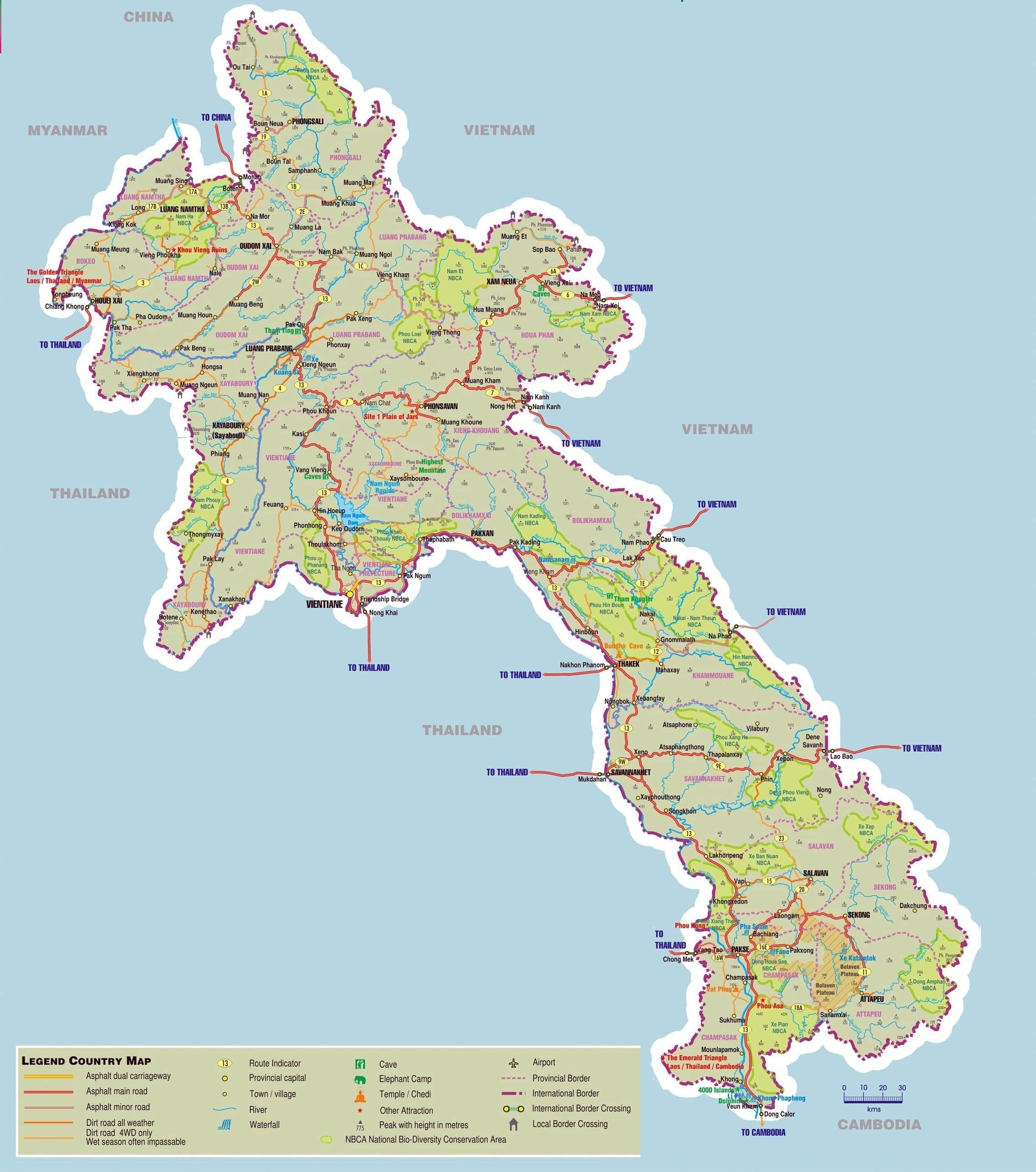 Carte du Laos avec les villes et le relief