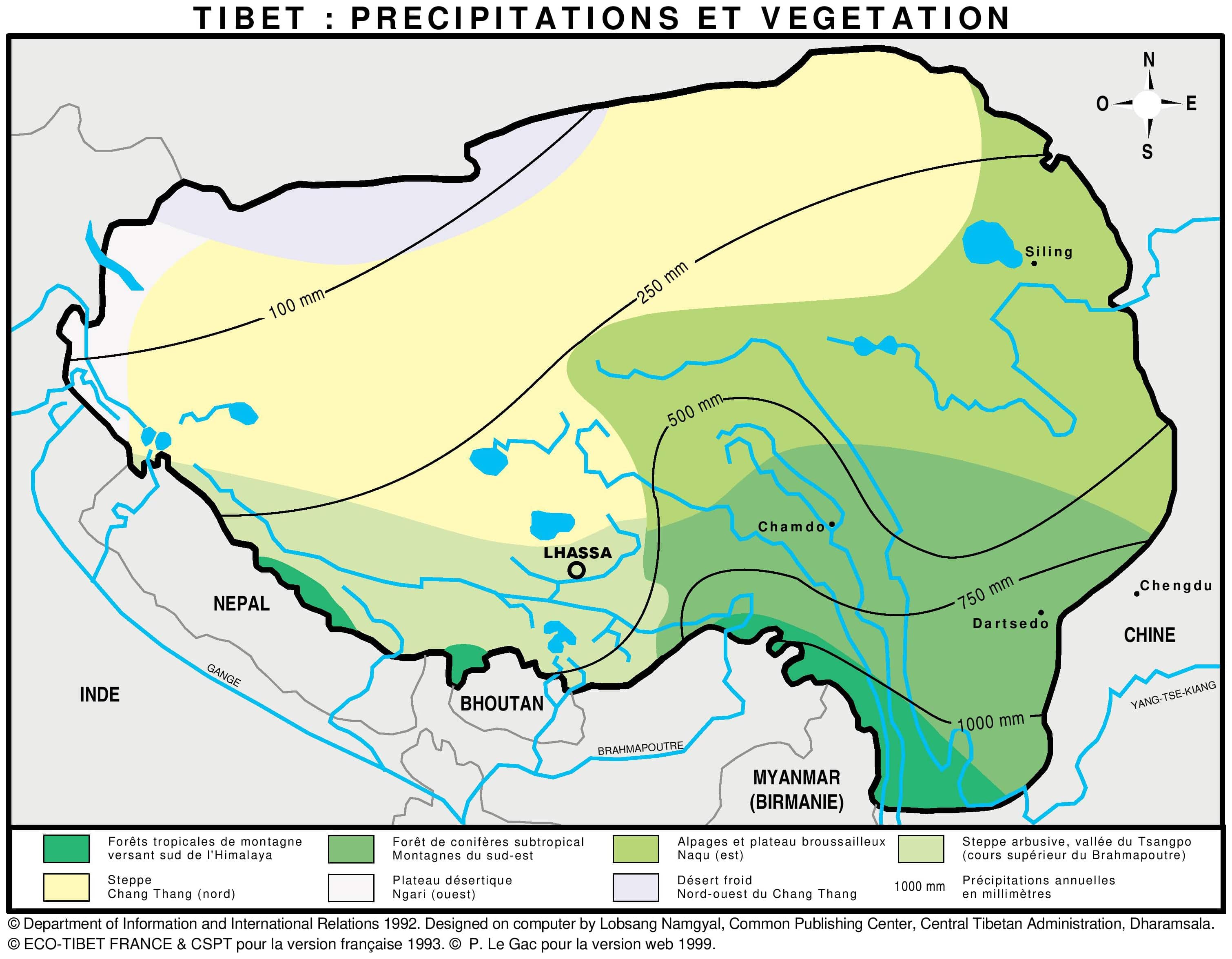 Carte du Tibet avec les frontières