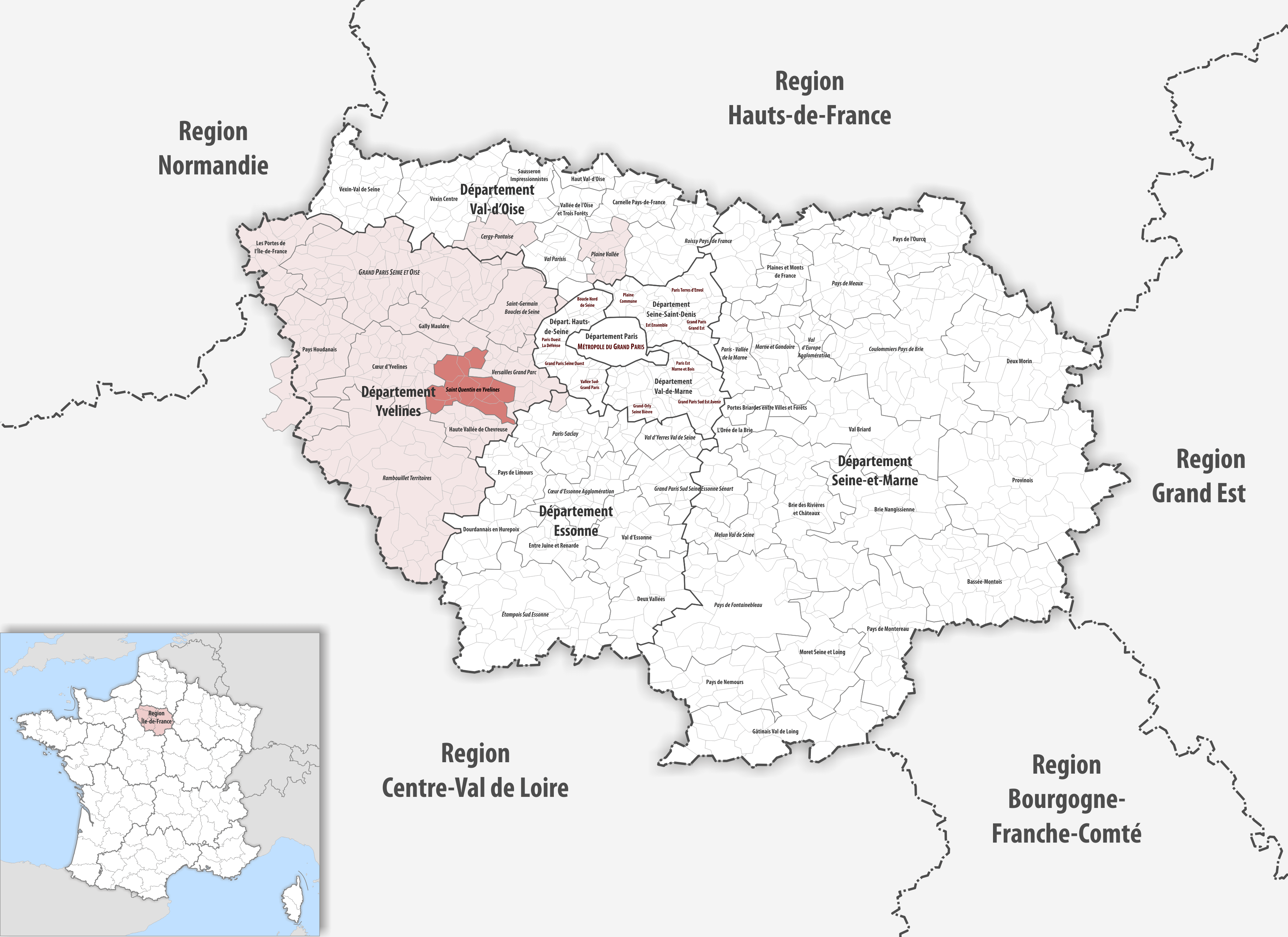 Carte de Saint-Quentin-en-Yvelines avec les communes